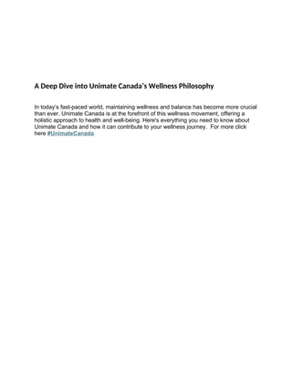 A Deep Dive into Unimate Canada’s Wellness Philosophy | PDF