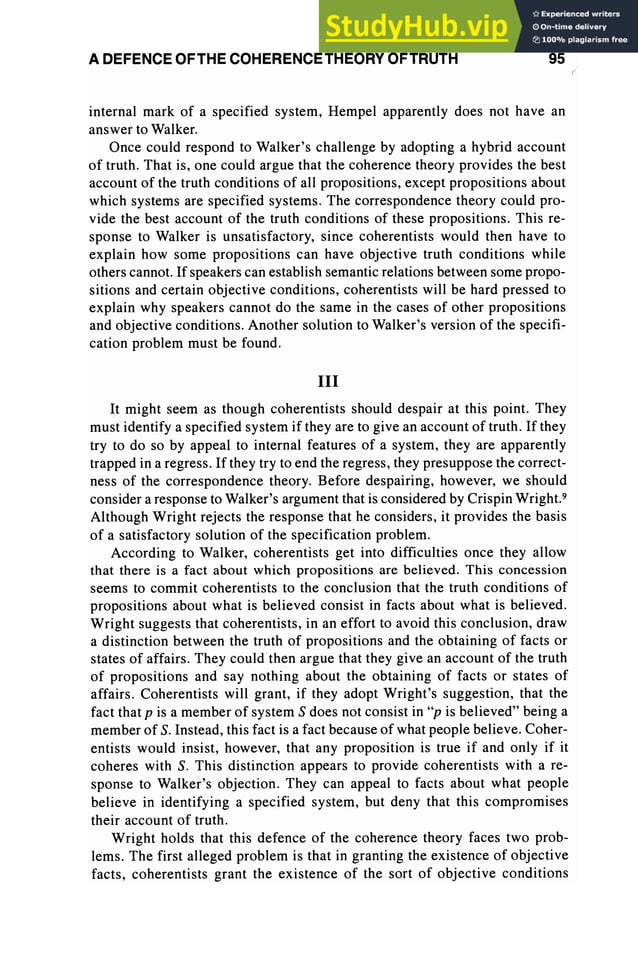 A Defence of the Coherence Theory of Truth.pdf | Physics | Science