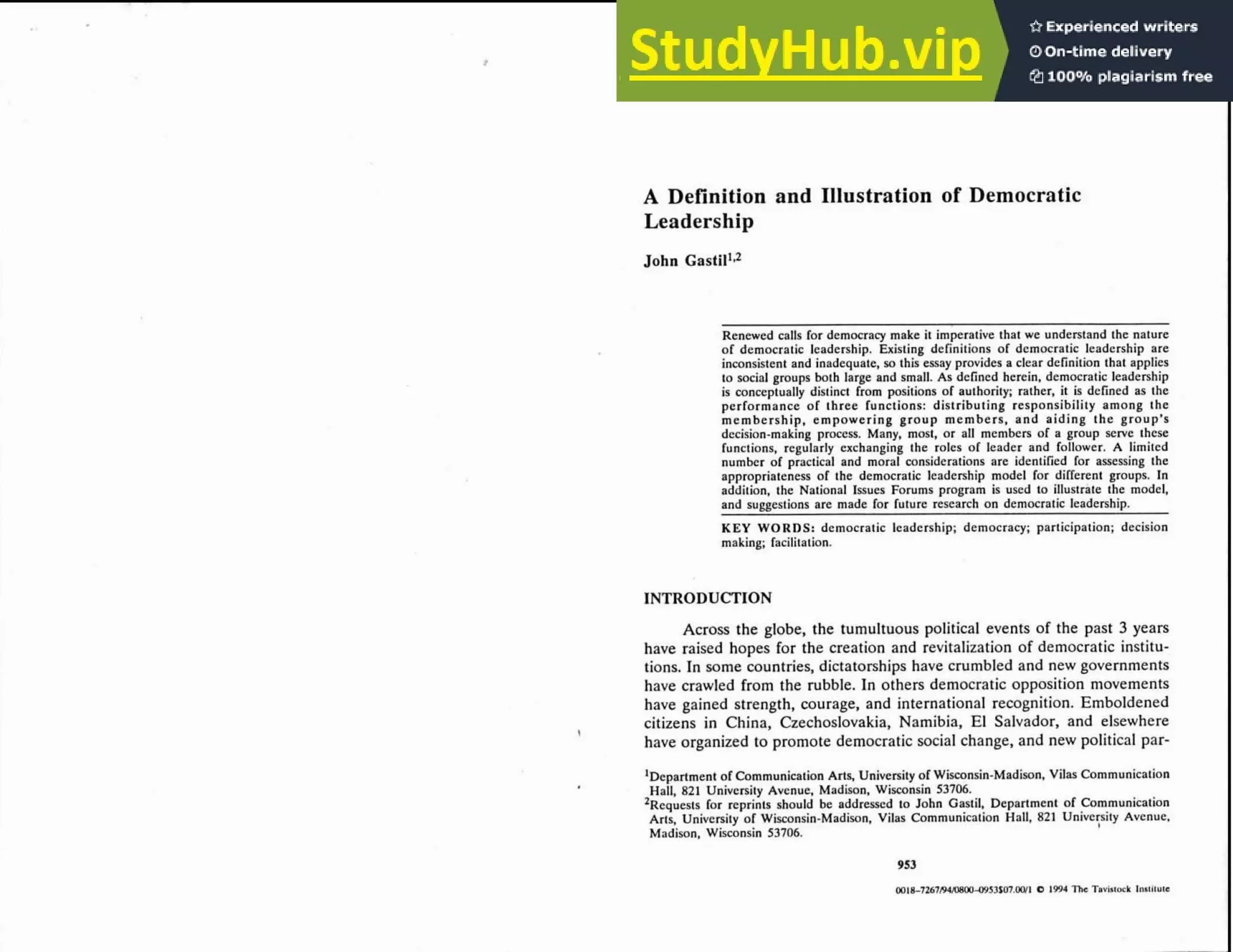 A Definition And Illustration Of Democratic Leadership | PDF