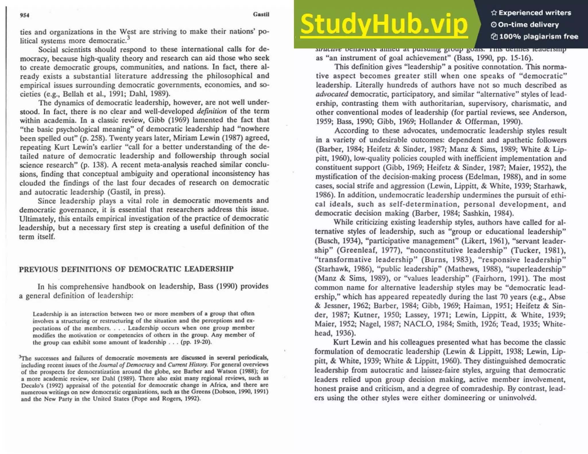 A Definition And Illustration Of Democratic Leadership | PDF