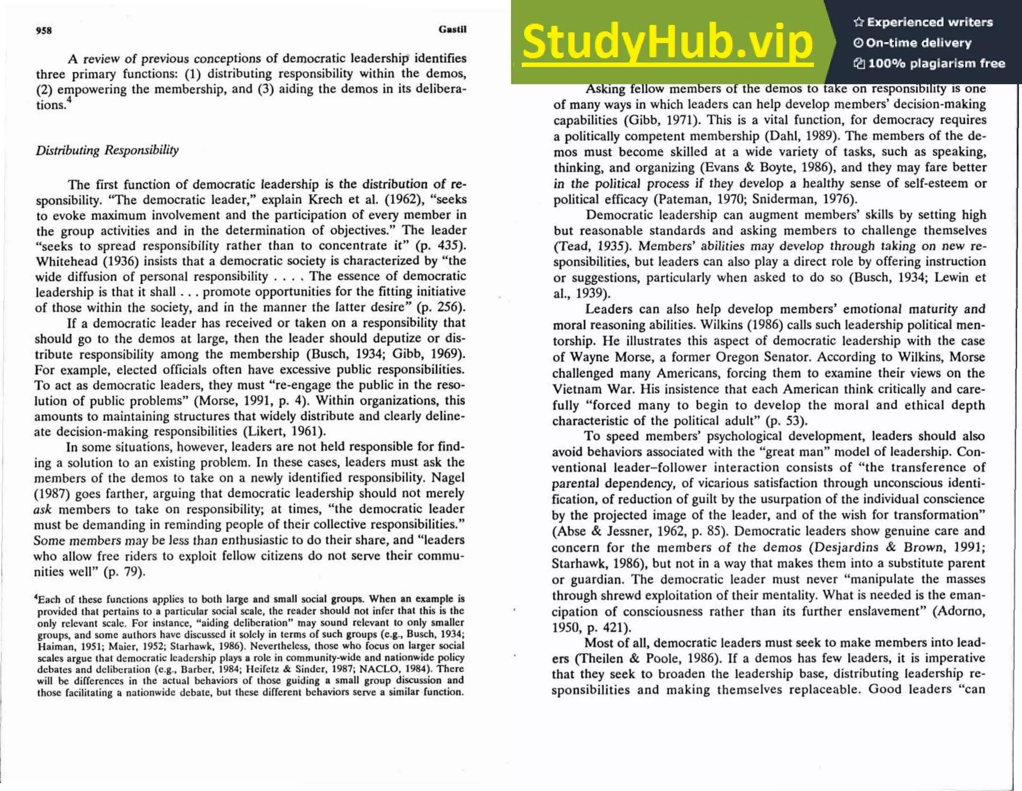 A Definition And Illustration Of Democratic Leadership | PDF