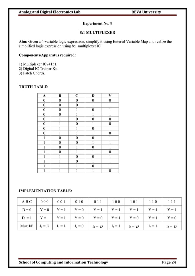Analog and Digital Electronics Lab Manual | PDF