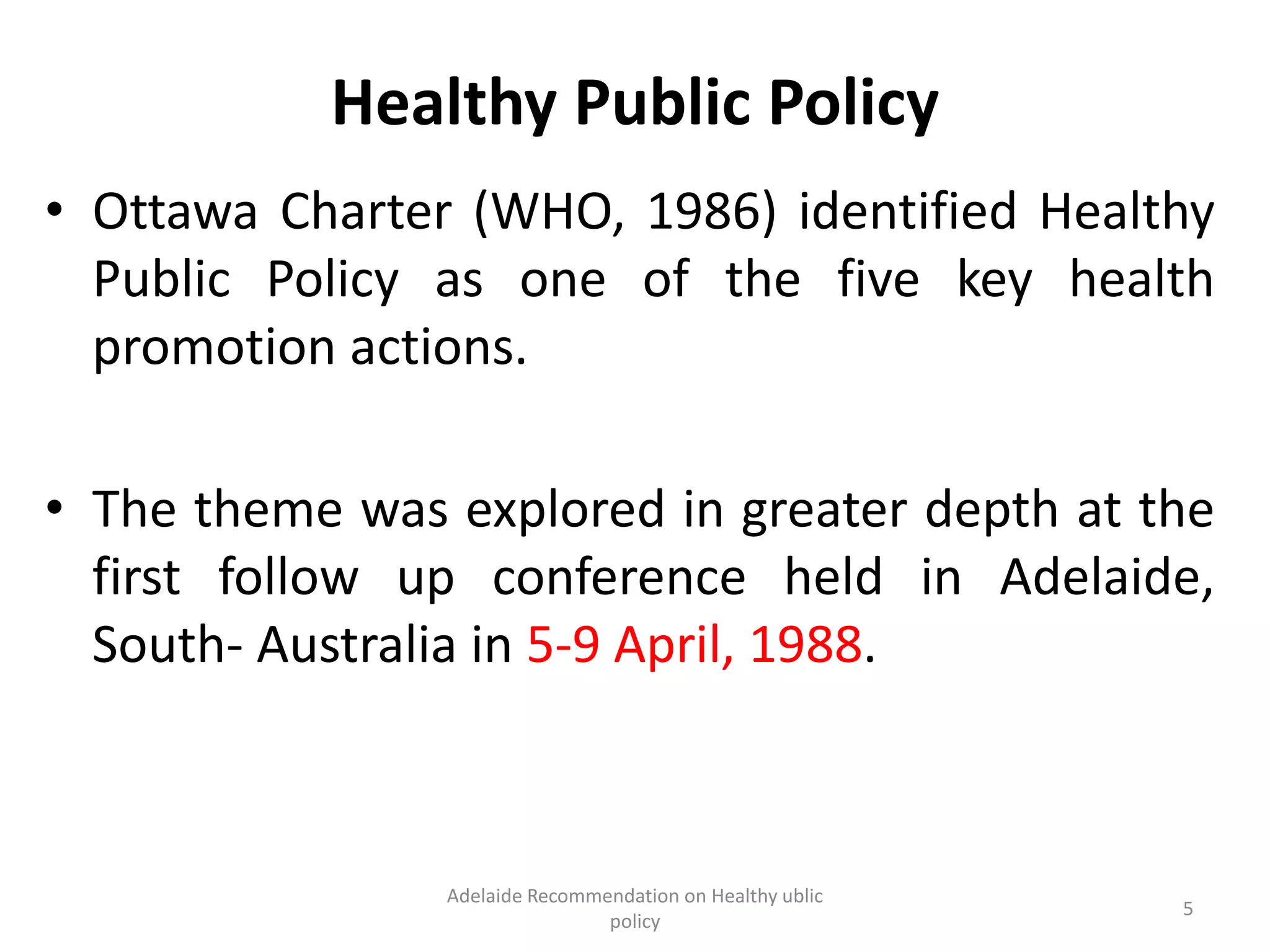Adelaide Recommendation on Healthy Public Policy | PDF