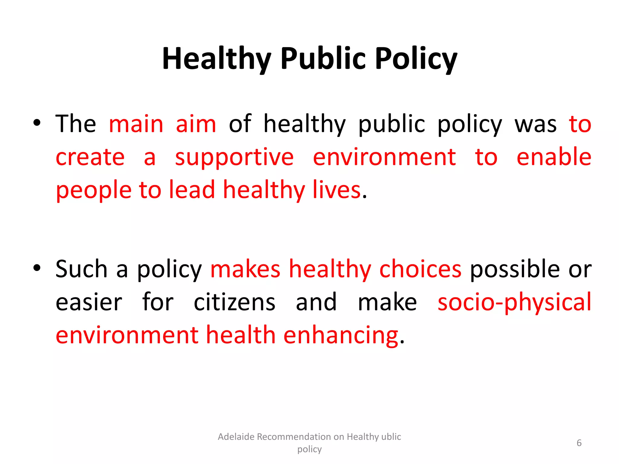 Adelaide Recommendation on Healthy Public Policy | PDF