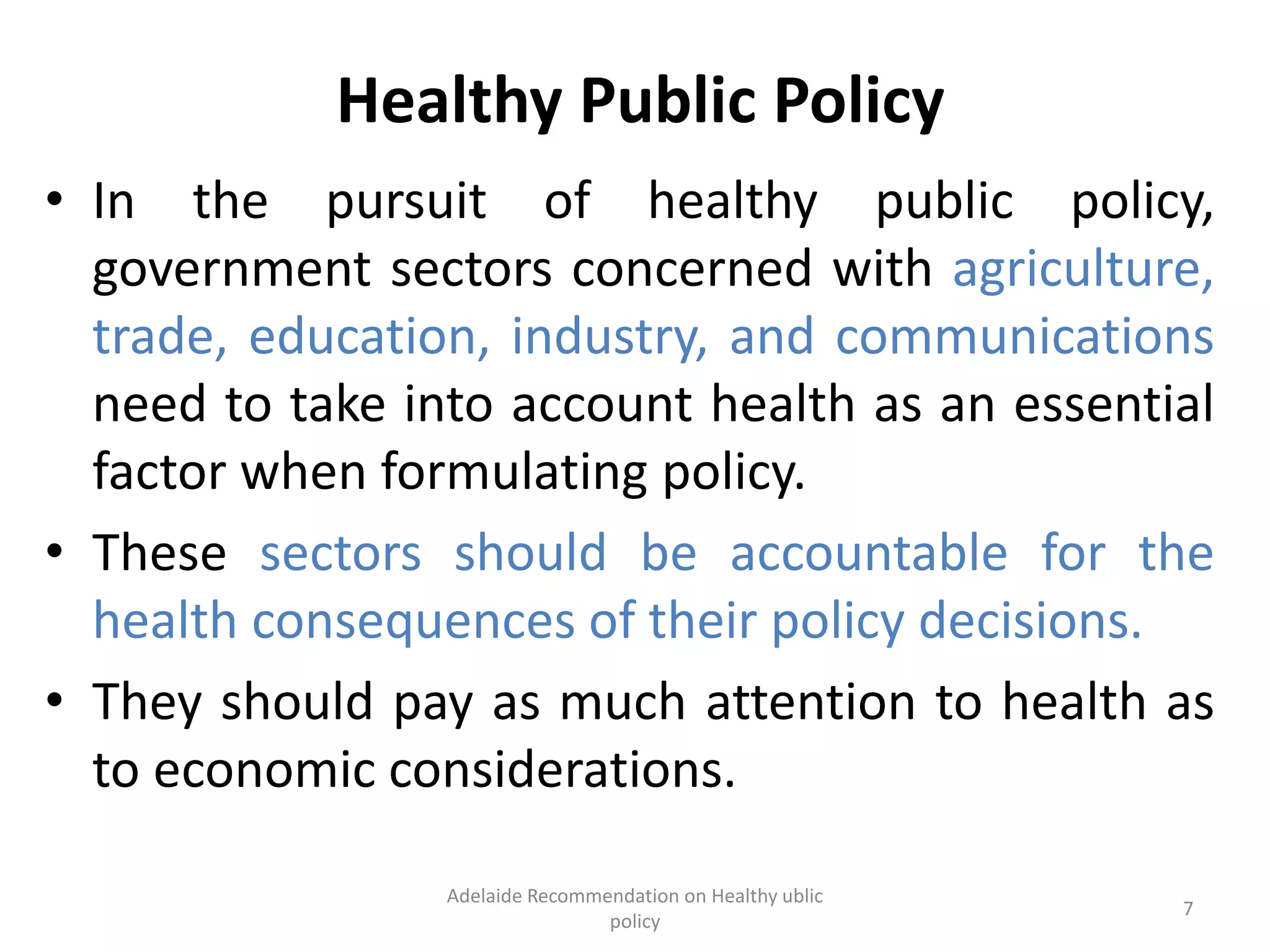 Adelaide Recommendation on Healthy Public Policy | PDF