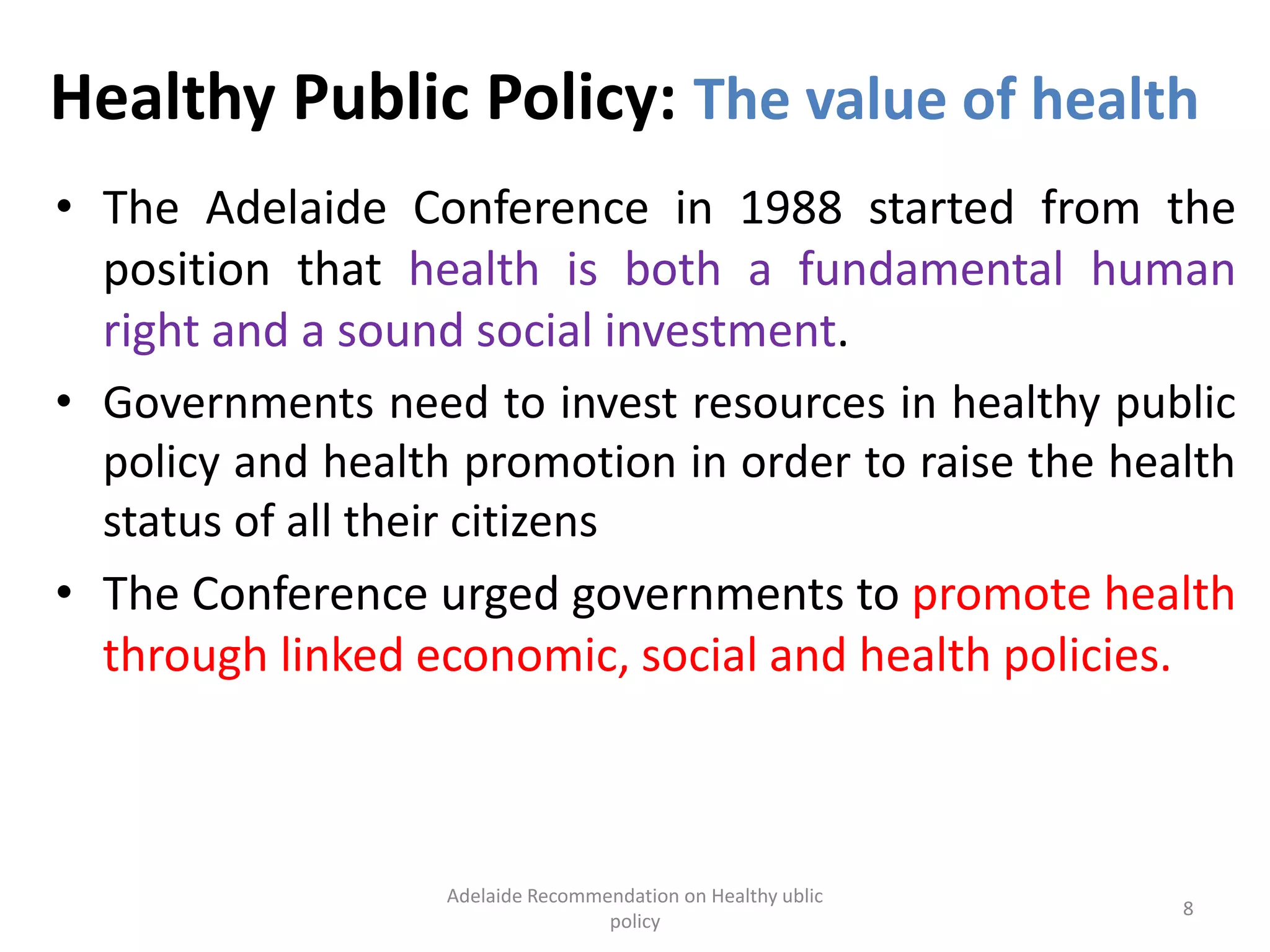 Adelaide Recommendation on Healthy Public Policy | PDF