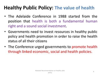 Adelaide Recommendation on Healthy Public Policy | PDF