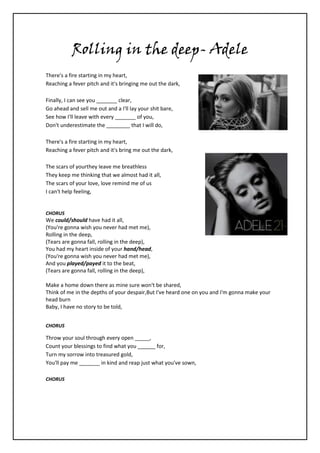 Adele rolling-in-the-deep(1) | DOCX | Contemporary Hits/Pop/Top 40 | Music