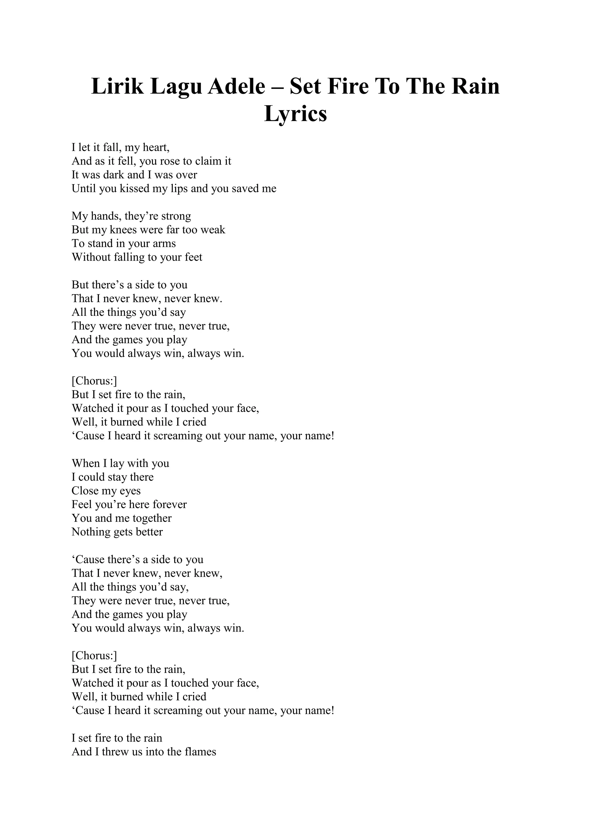 Adele set fire to the rain | DOCX