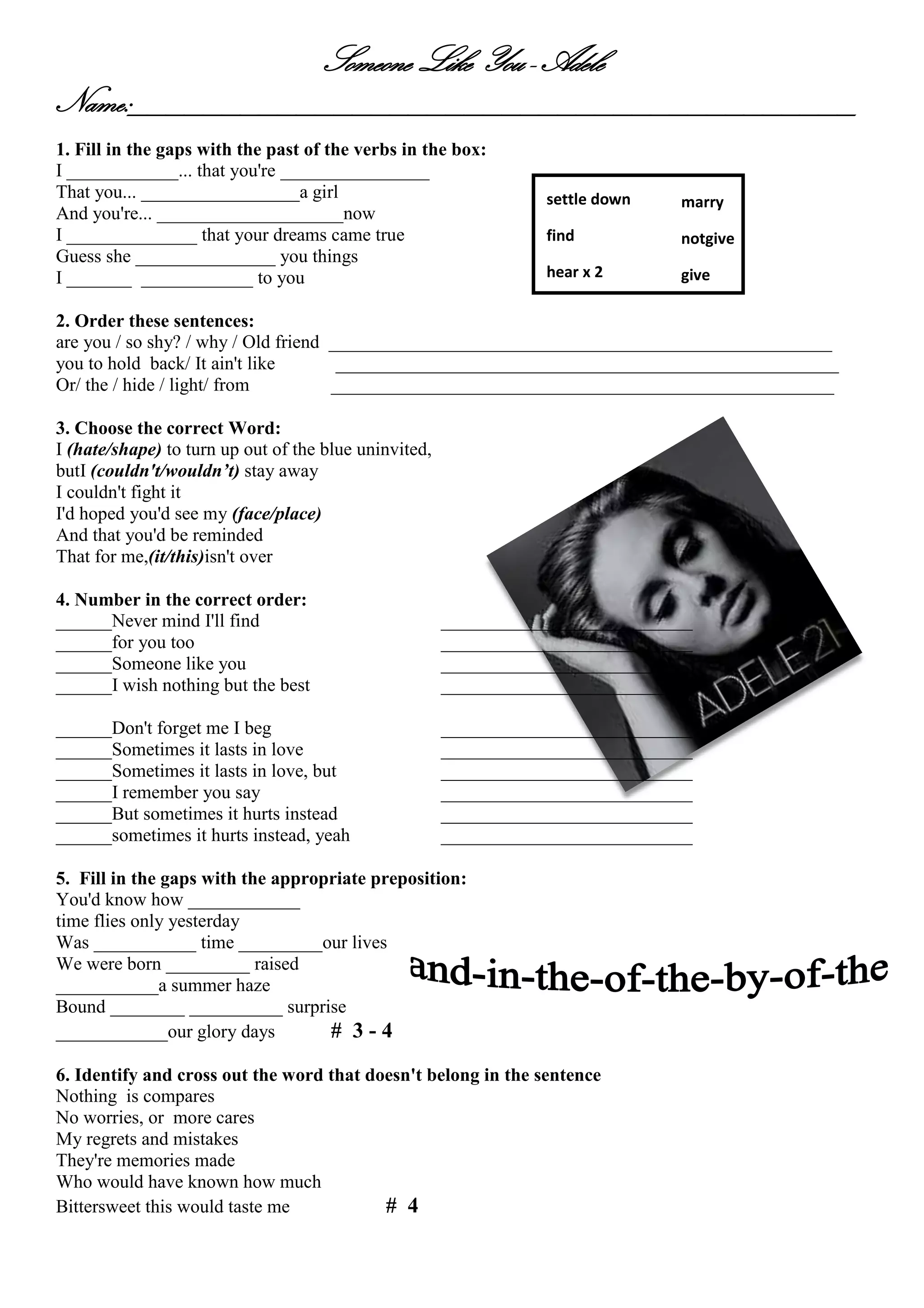 Adele worksheet someone like you | DOCX