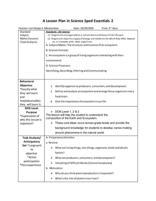 A demo lesson plan in science sped essentials 2021 | DOCX