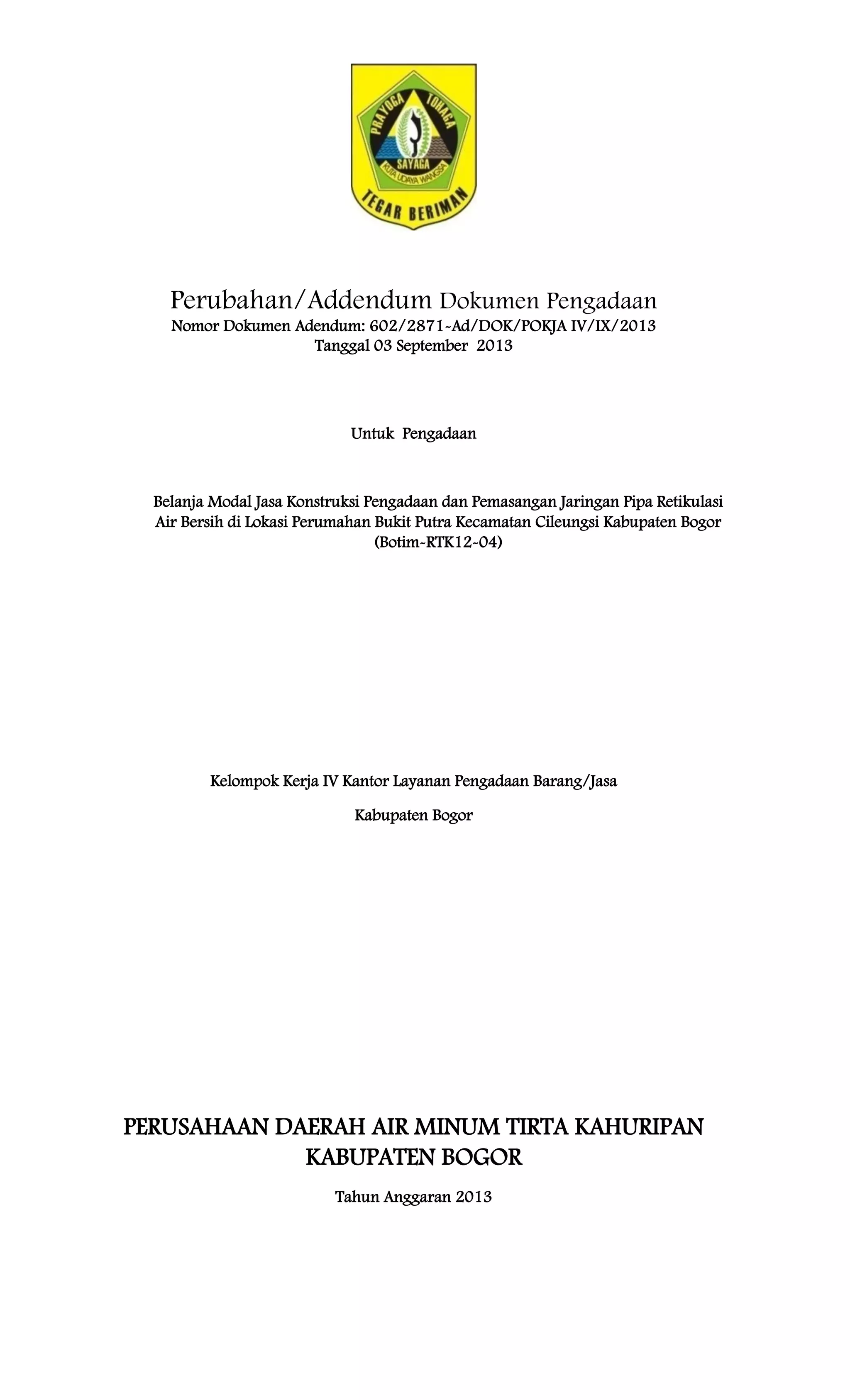 Contoh Adendum dokumen Pengadaan KLPBJ BOGOR KAB 2013 | PDF