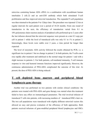 Adenosine deaminase (ADA) Gene Therapy | PDF