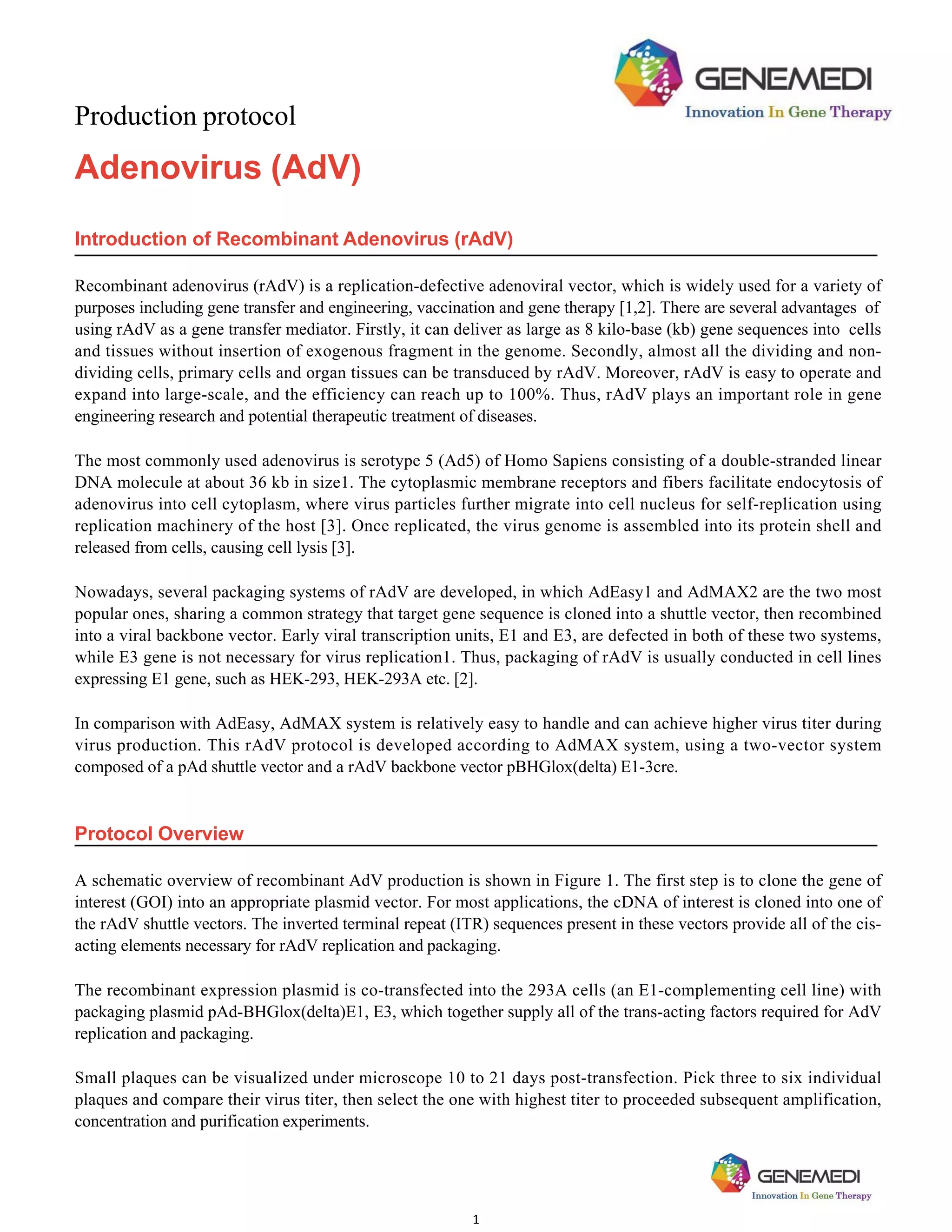 Adenovirus production protocol packaging,concentration and purification ...