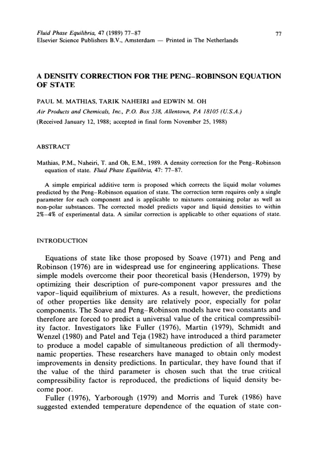 A density correction for the peng robinson equation | PDF | Chemistry ...