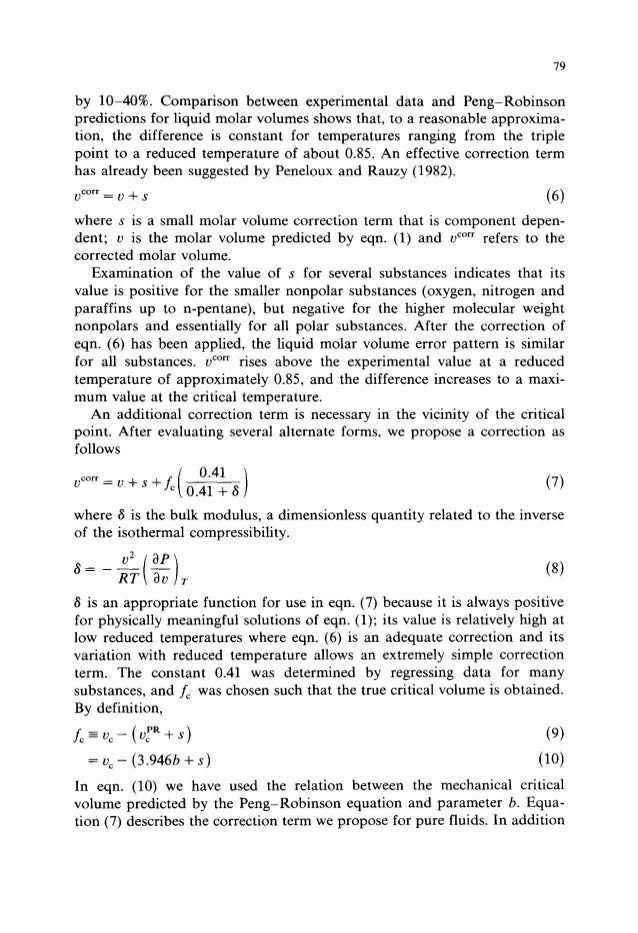 A density correction for the peng robinson equation