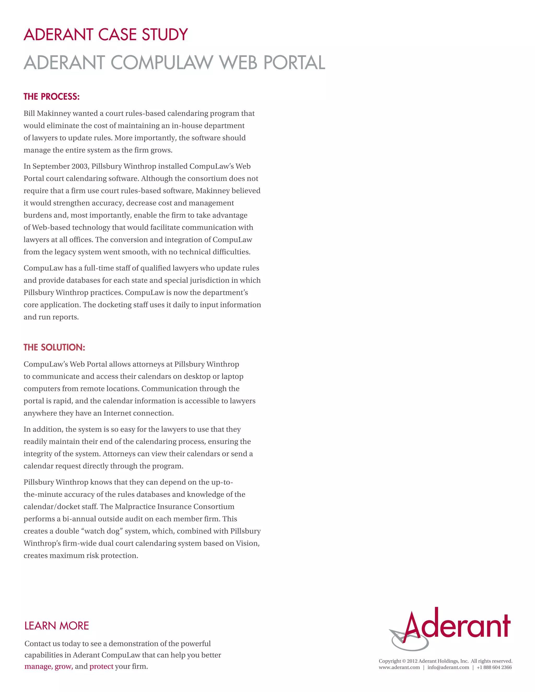 Aderant CompuLaw Web Portal Case Study | PDF