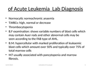 Leukaemias Diagnosis acute leukaemia and chronic | PPT