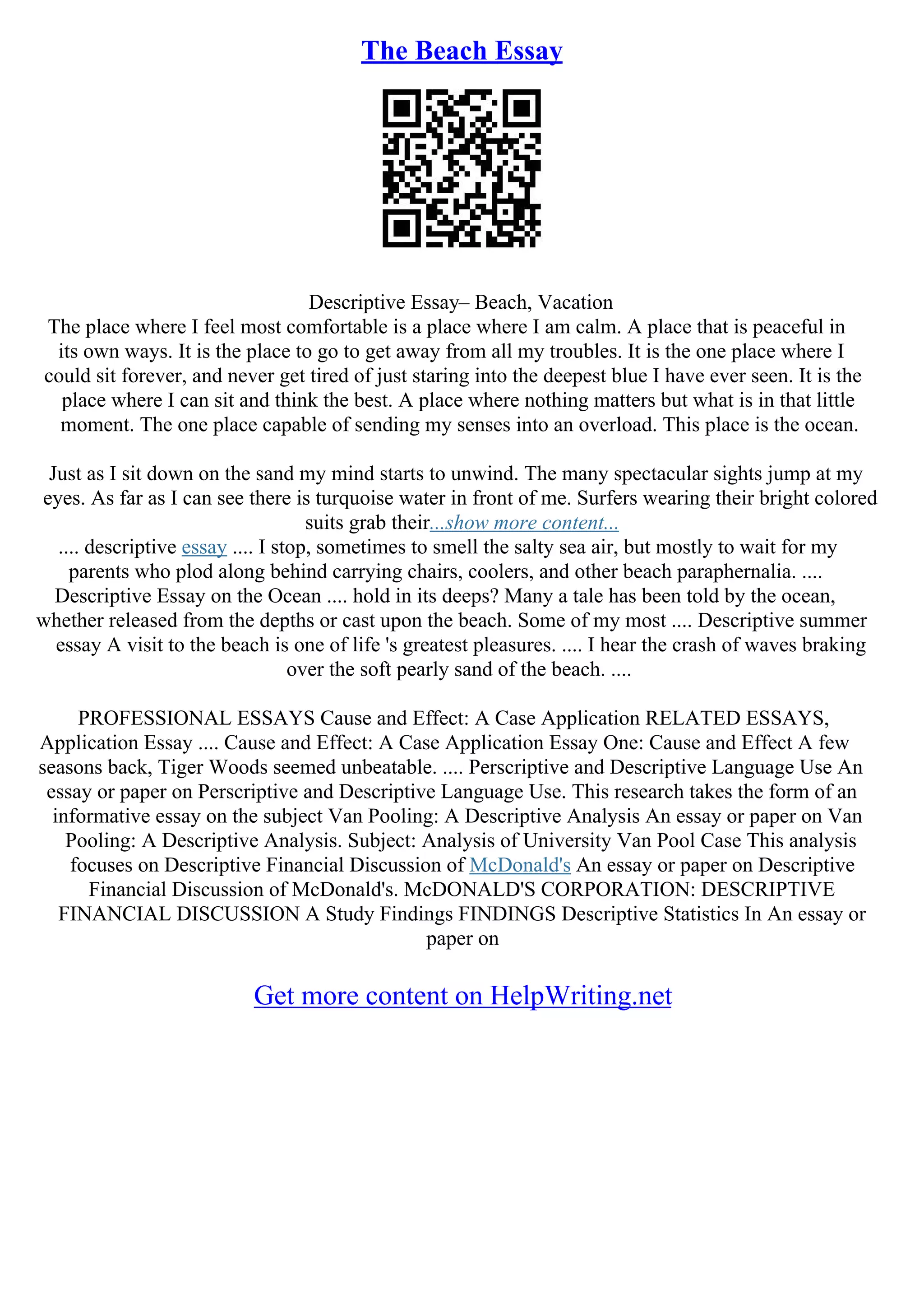 A Descriptive Essay On The Beach | PDF