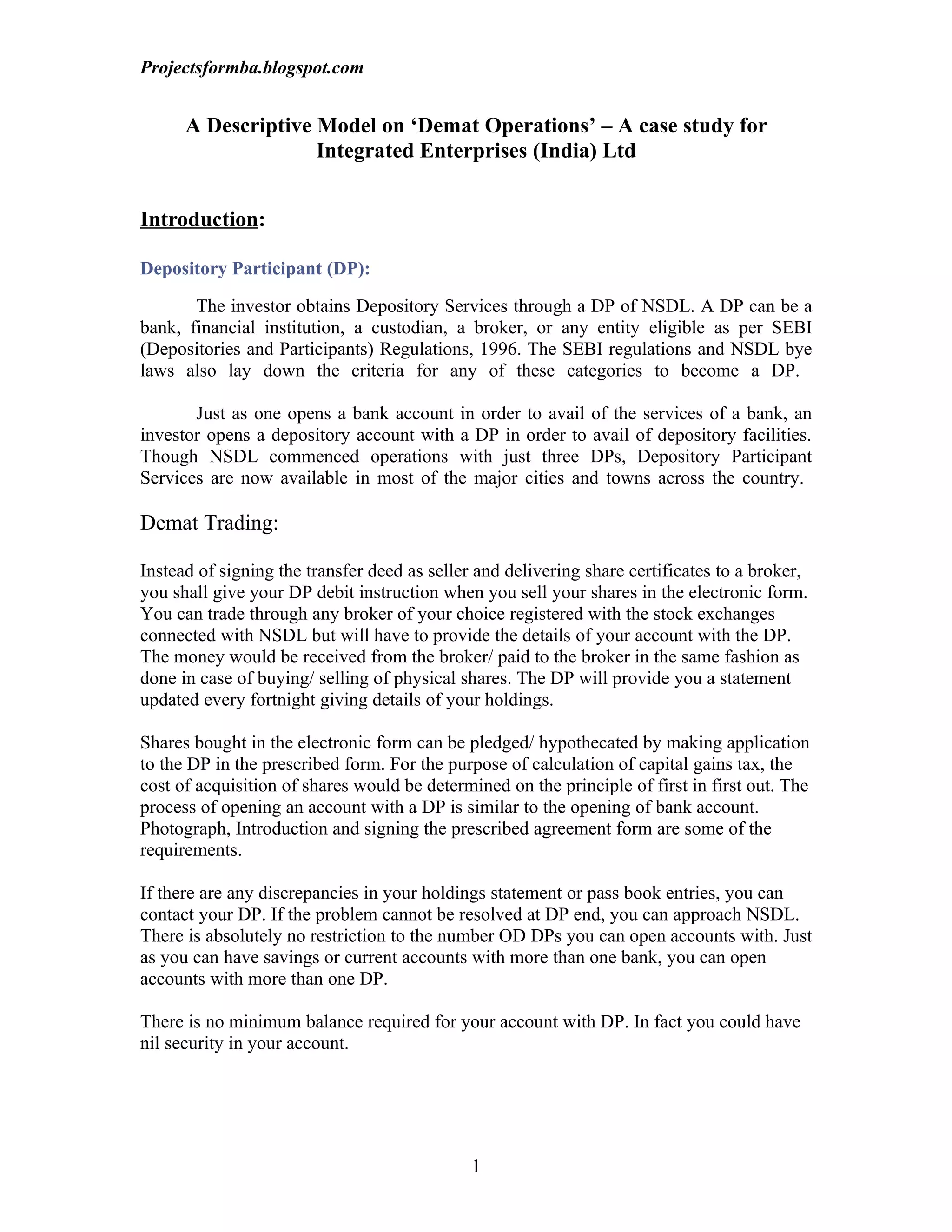 A descriptive model on ‘demat operations’ – a case study for integrated ...