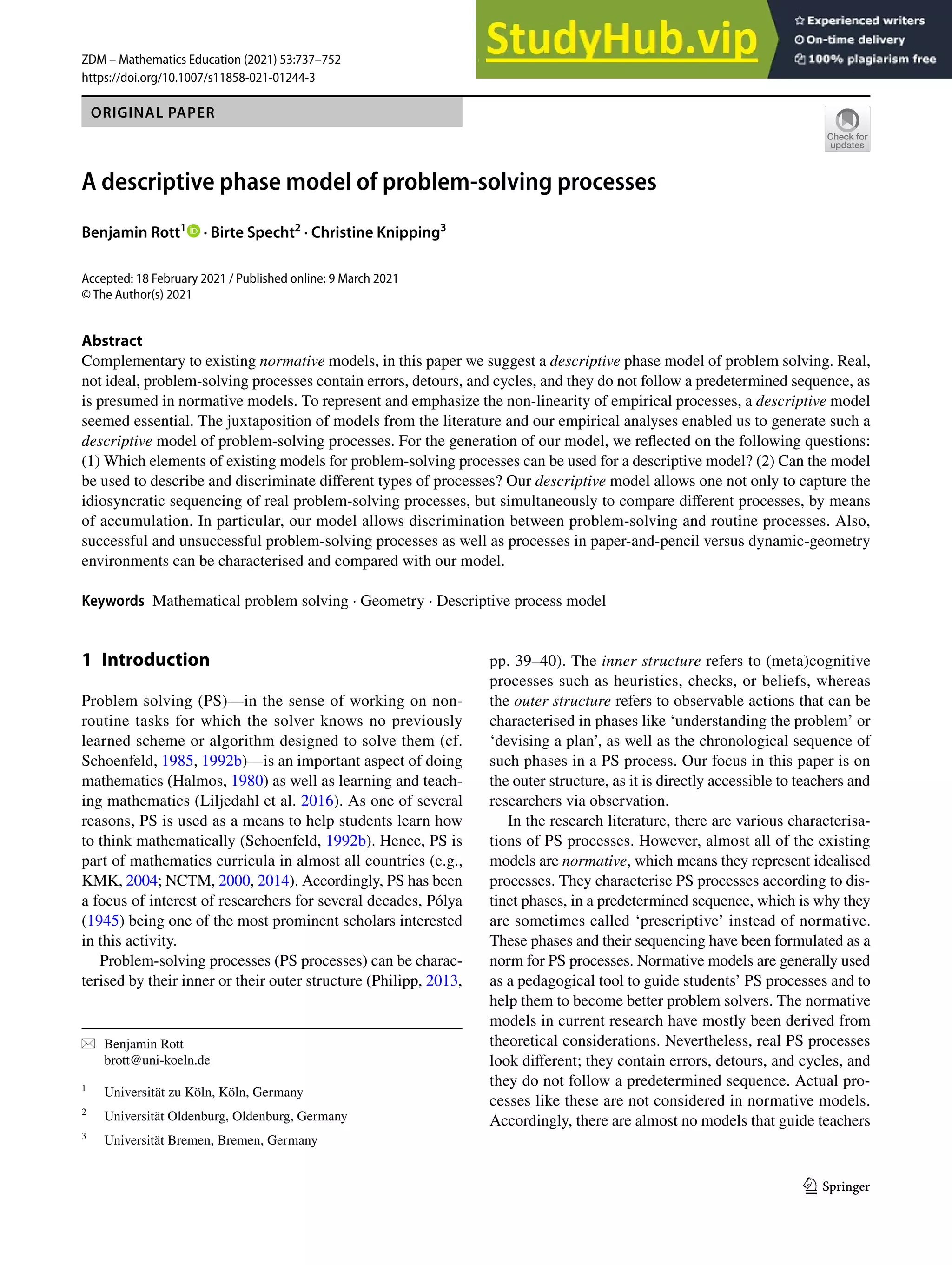 A Descriptive Phase Model Of Problem-Solving Processes | PDF
