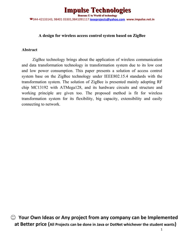A design for wireless access control system based on zig bee | PDF