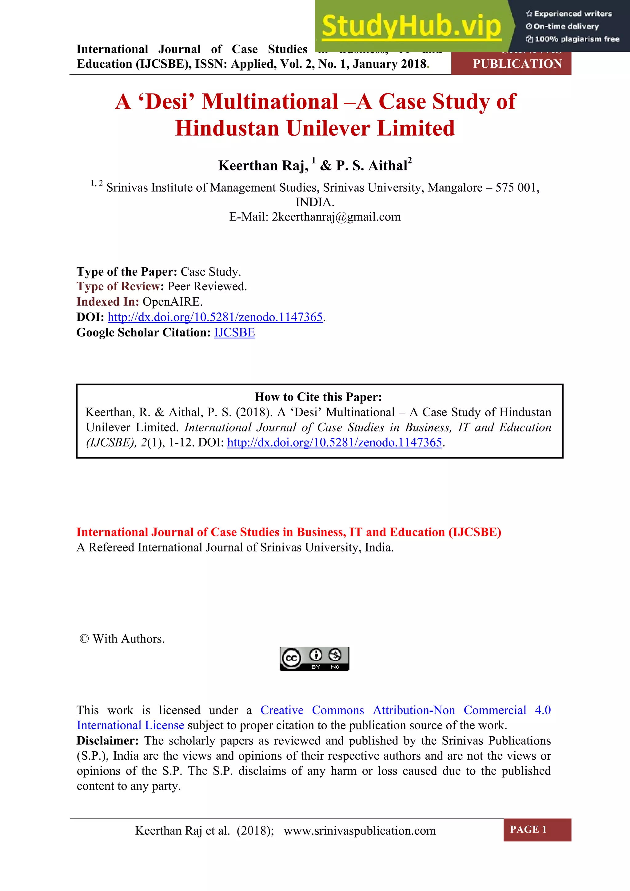 A Desi Multinational A Case Study Of Hindustan Unilever Limited | PDF