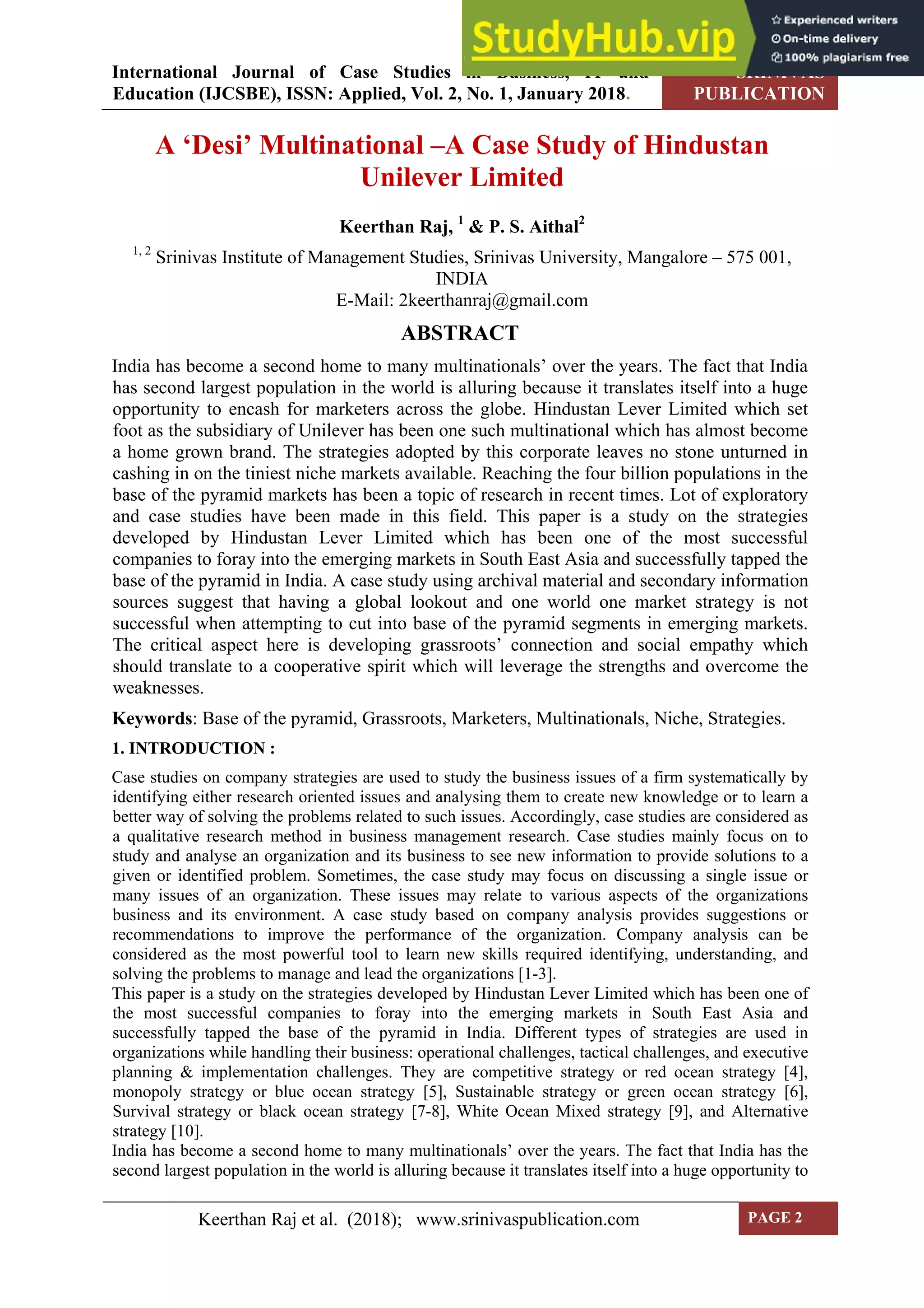 A Desi Multinational A Case Study Of Hindustan Unilever Limited | PDF