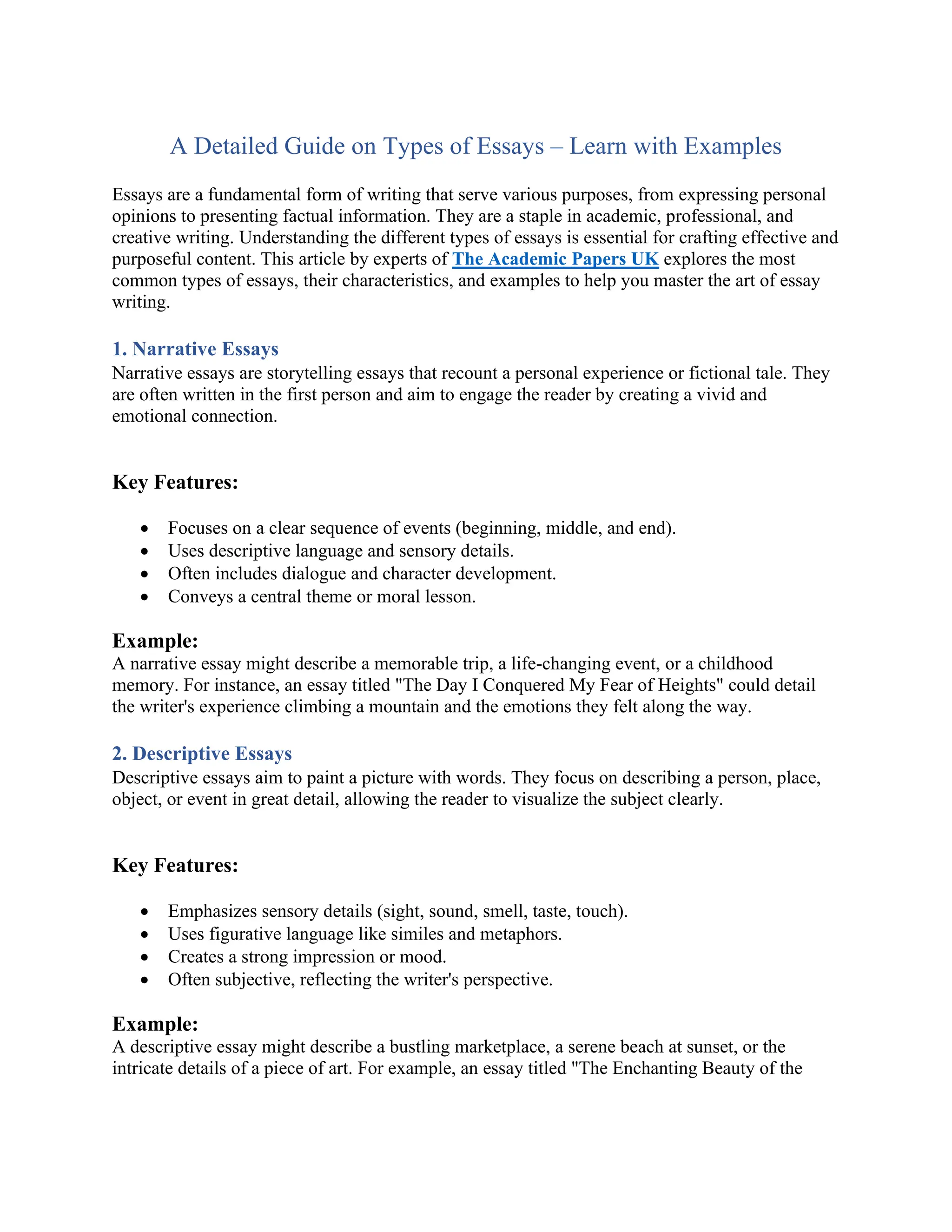 A Detailed Guide on Types of Essays – Learn with Examples | PDF