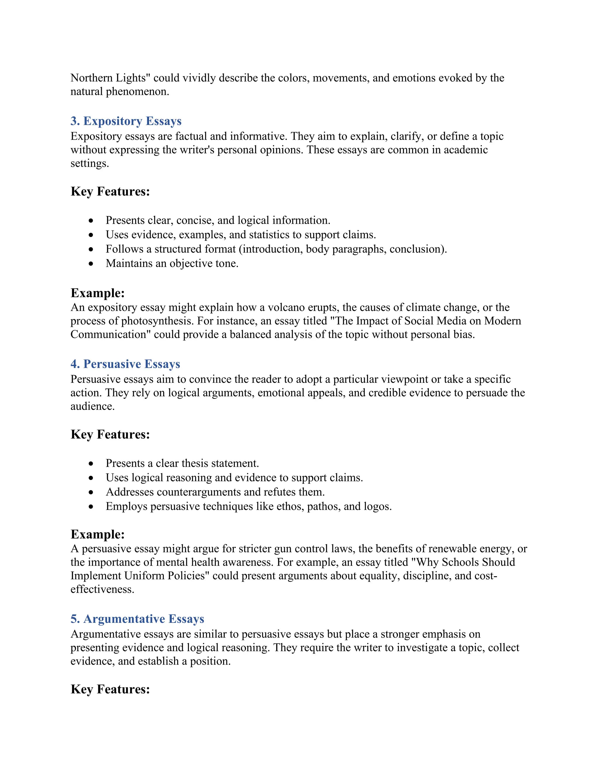 A Detailed Guide on Types of Essays – Learn with Examples | PDF