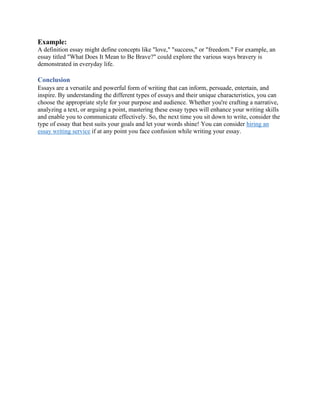 A Detailed Guide on Types of Essays – Learn with Examples | PDF