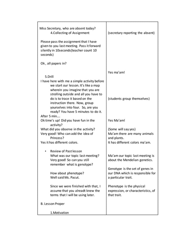 A detailed lesson plan in biology for grade 9 | DOCX | Genetics | Science