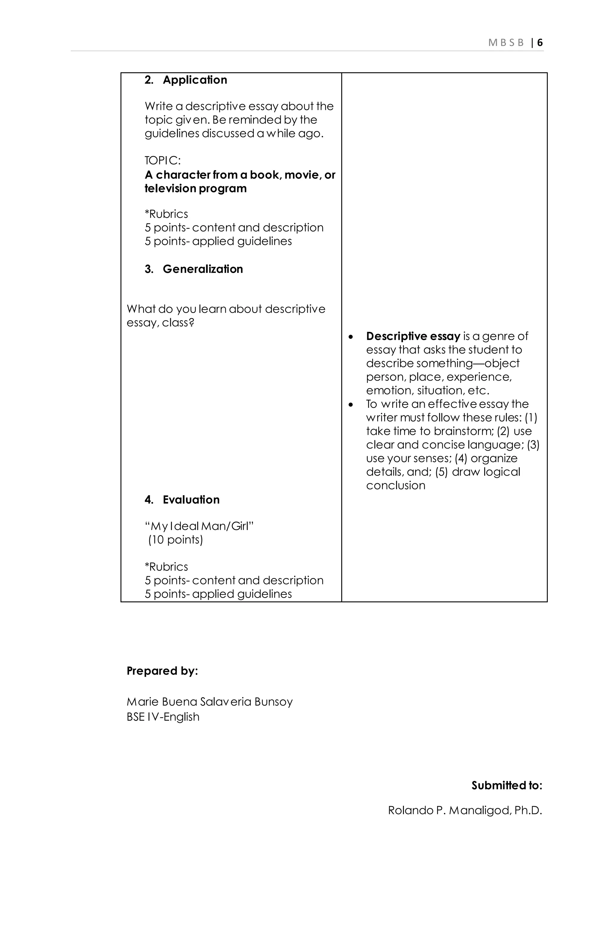 Lesson Plan.descriptive essay | DOCX