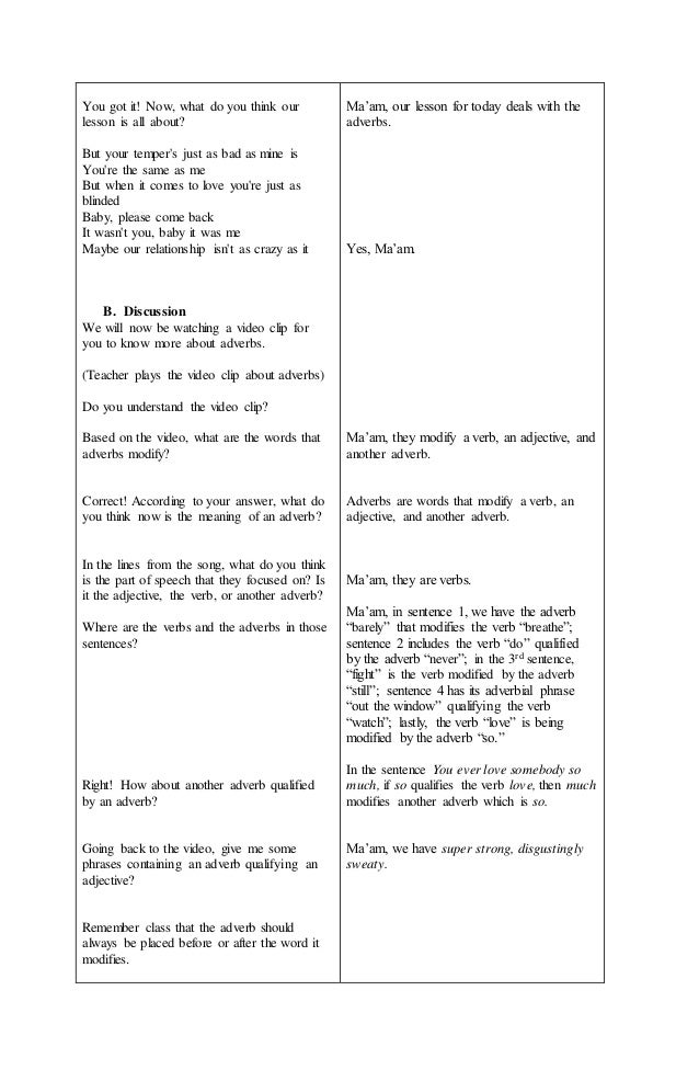 Detailed Lesson Plan In English Grade 9 Adverb Lesson Plan