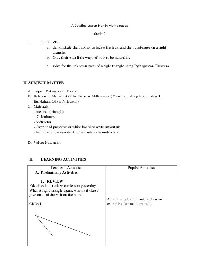 Sample Detailed Lesson Plan In Mathematics Grade 9 Detailed Lesson Sample Detailed Lesson Plan In Mathematics Grade 9 Detailed Lesson