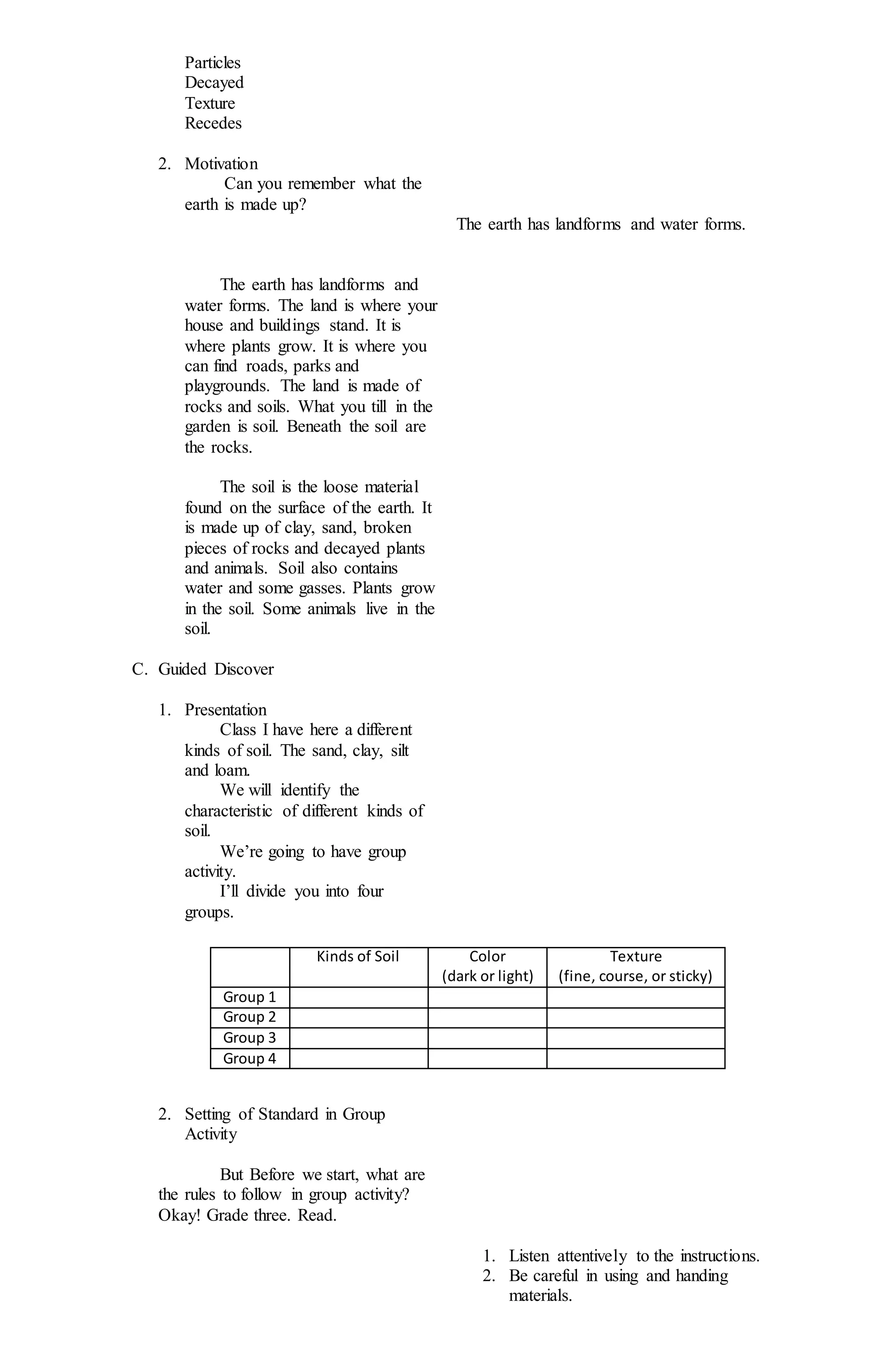 A detailed lesson plan in science iii (composition of soil) | DOCX