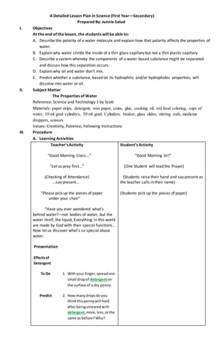 A detailed lesson plan in science i (secondary) | DOCX