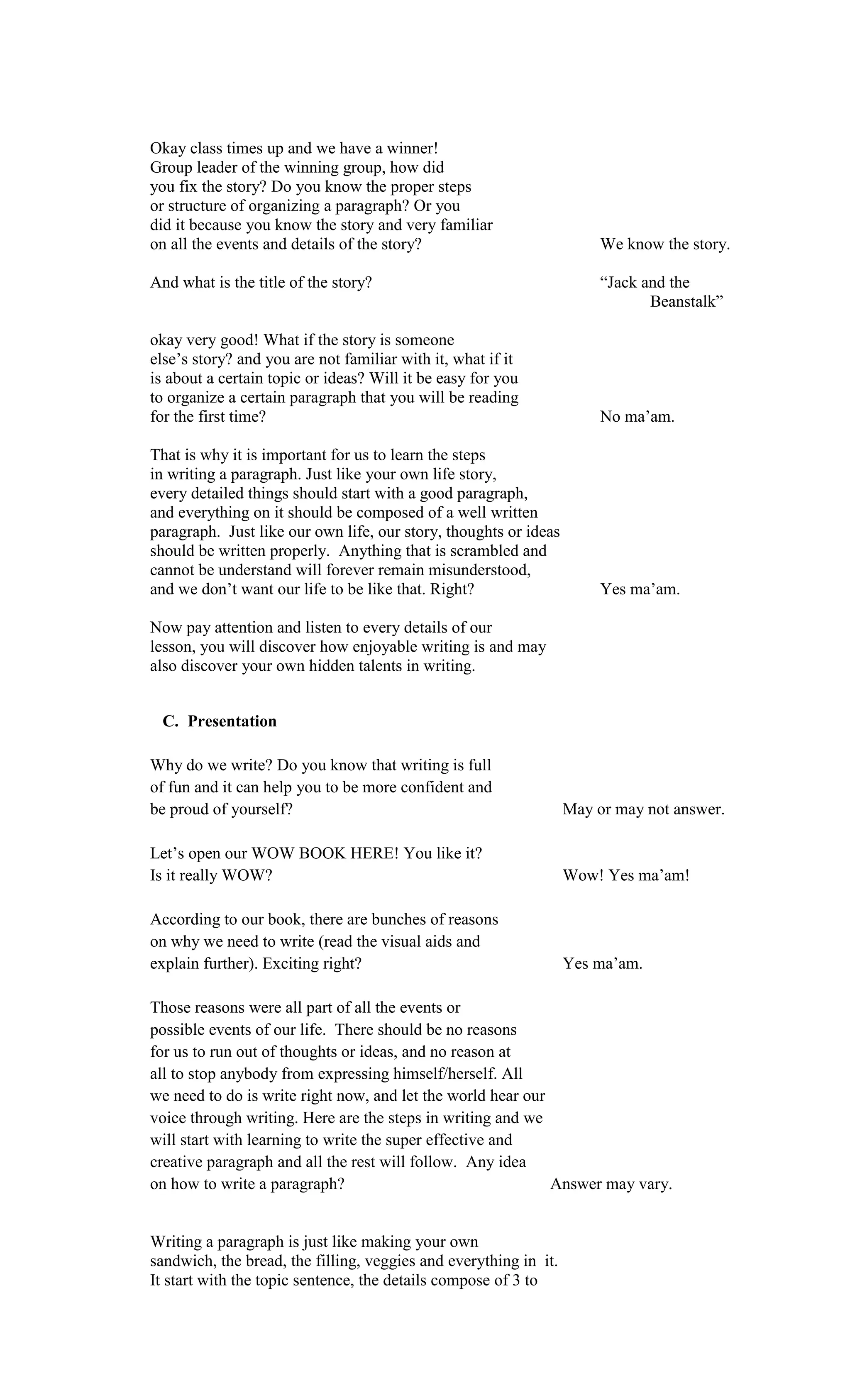 A detailed lesson plan on paragraph writing | DOCX