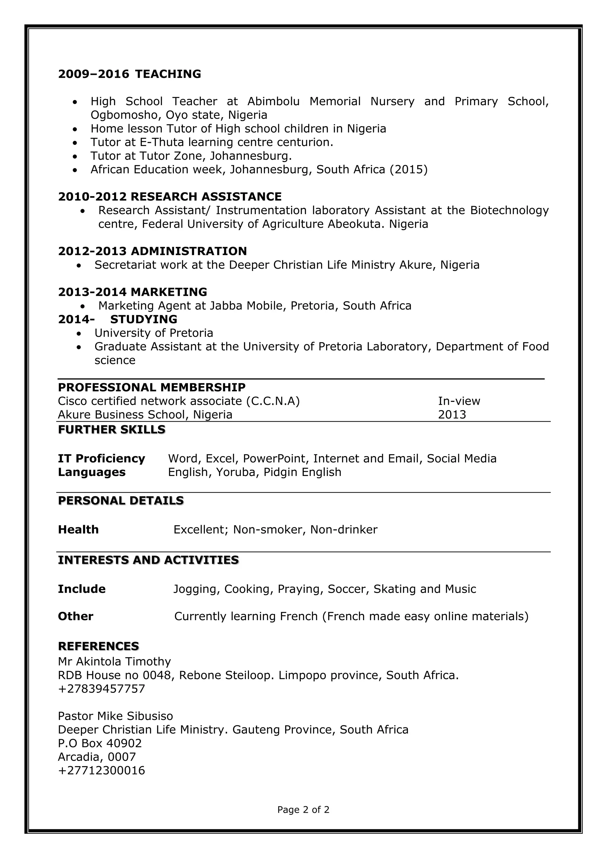 Adetunji zion curriculum vitae (updated) | PDF | Education