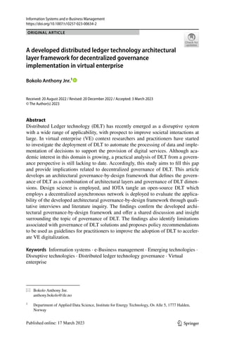 A developed distributed ledger technology architectural layer framework for decentralized ...