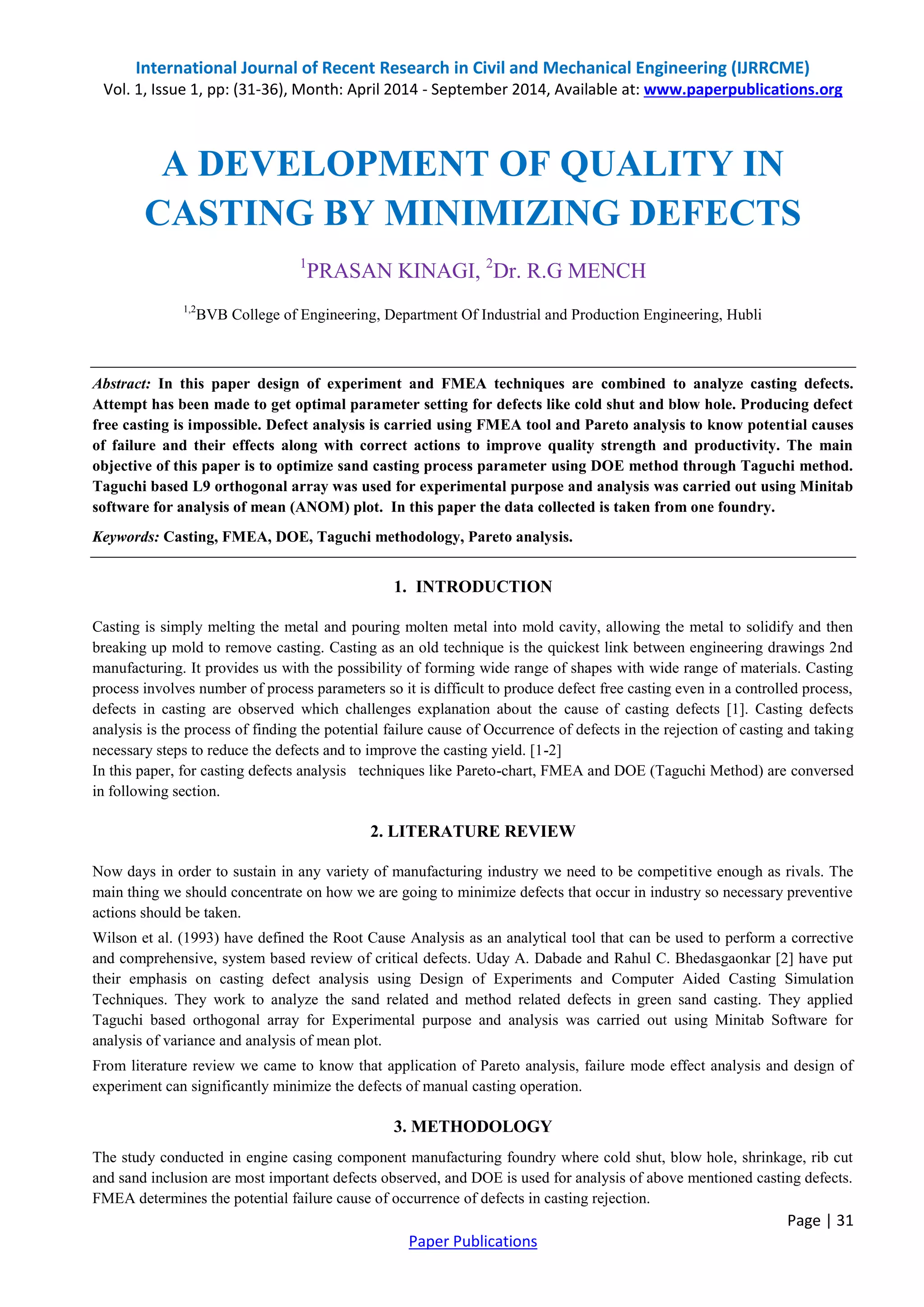 A DEVELOPMENT OF QUALITY IN CASTING BY MINIMIZING DEFECTS | PDF