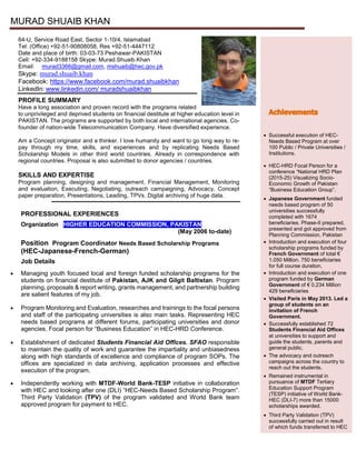 Murad Shuaib Khan CV (28-12-2015) | PDF | Student Financial Aid | Financial Assistance