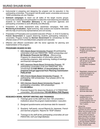 Murad Shuaib Khan CV (28-12-2015) | PDF | Student Financial Aid ...