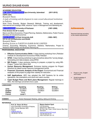 Murad Shuaib Khan CV (28-12-2015) | PDF | Student Financial Aid ...