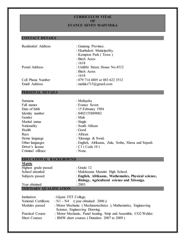 Evance_Mafuyeka's_CV.. | PDF