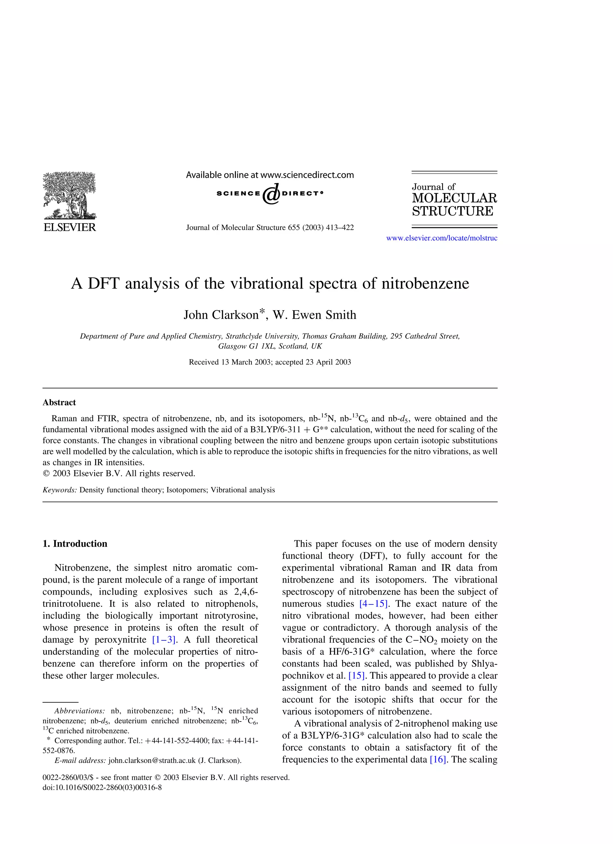 A Dft Analysis Of The Vibrational Spectra Of Nitrobenzene Pdf