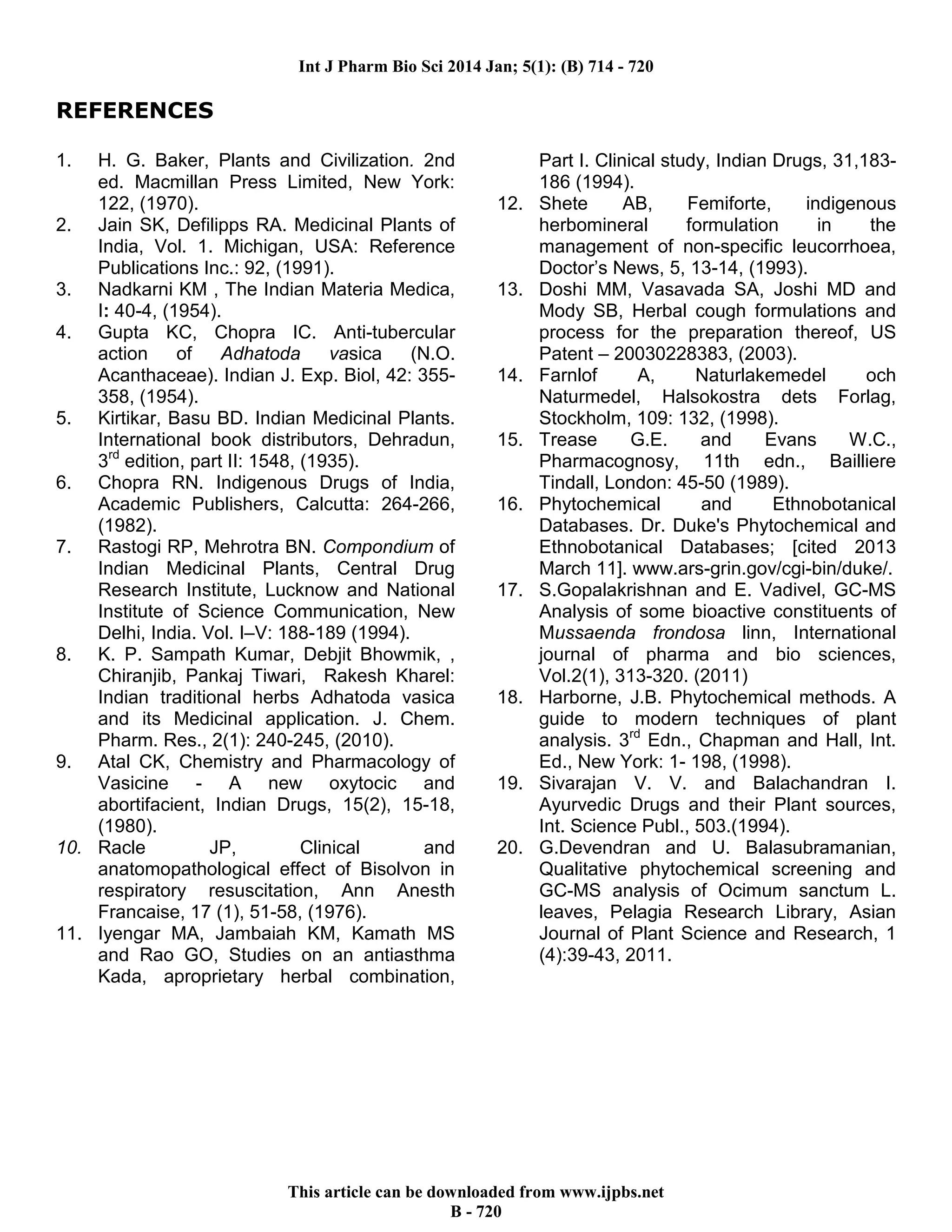 Adhatoda vasica gcms profiling | PDF