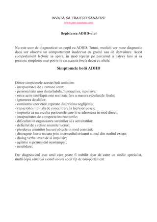 Adhd - Ce este deficitul de atentie? | PDF