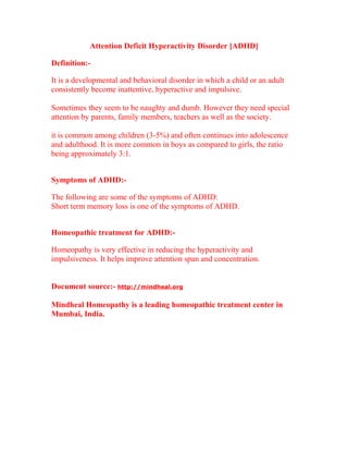 Attention Deficit Hyperactive Disorder and Behavioural disorder in ...