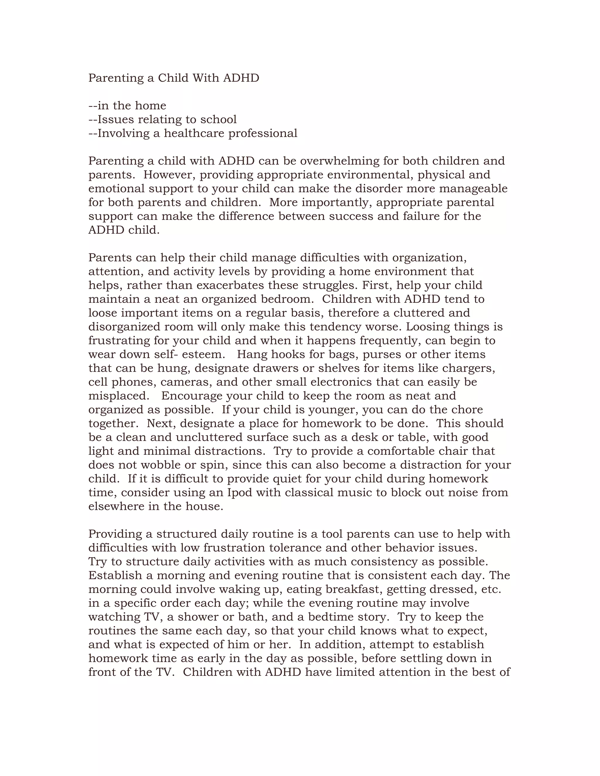 Parenting Strategies for ADHD | PDF